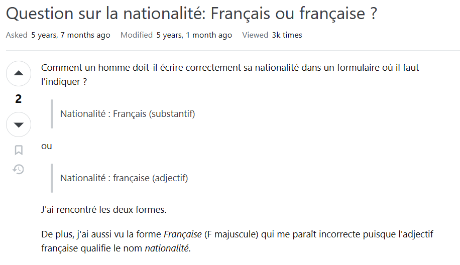 RE: nationalité dans un formulaire - Question Orthographe